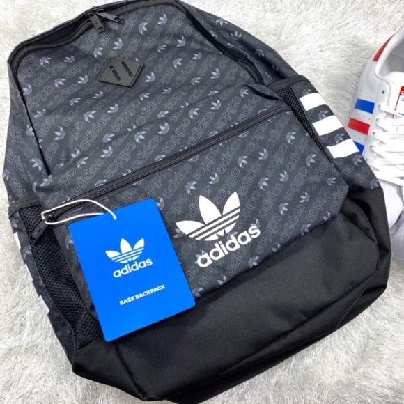 adidas | Bags | Adidas Trefoil Base Backpack In Black Monogram | Poshmark